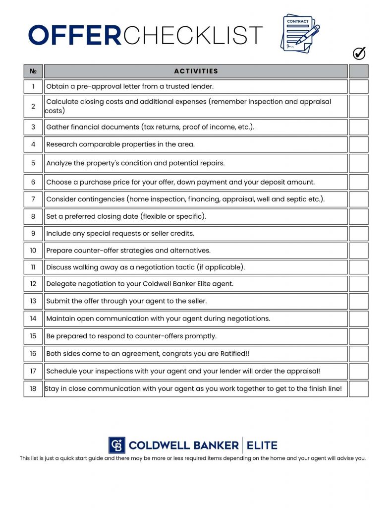 Coldwell Banker Elite Home Offer Checklist - Coldwell Banker Elite