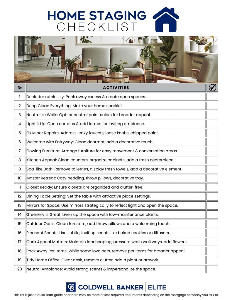 Coldwell Banker Elite Home Staging Checklist - Coldwell Banker Elite